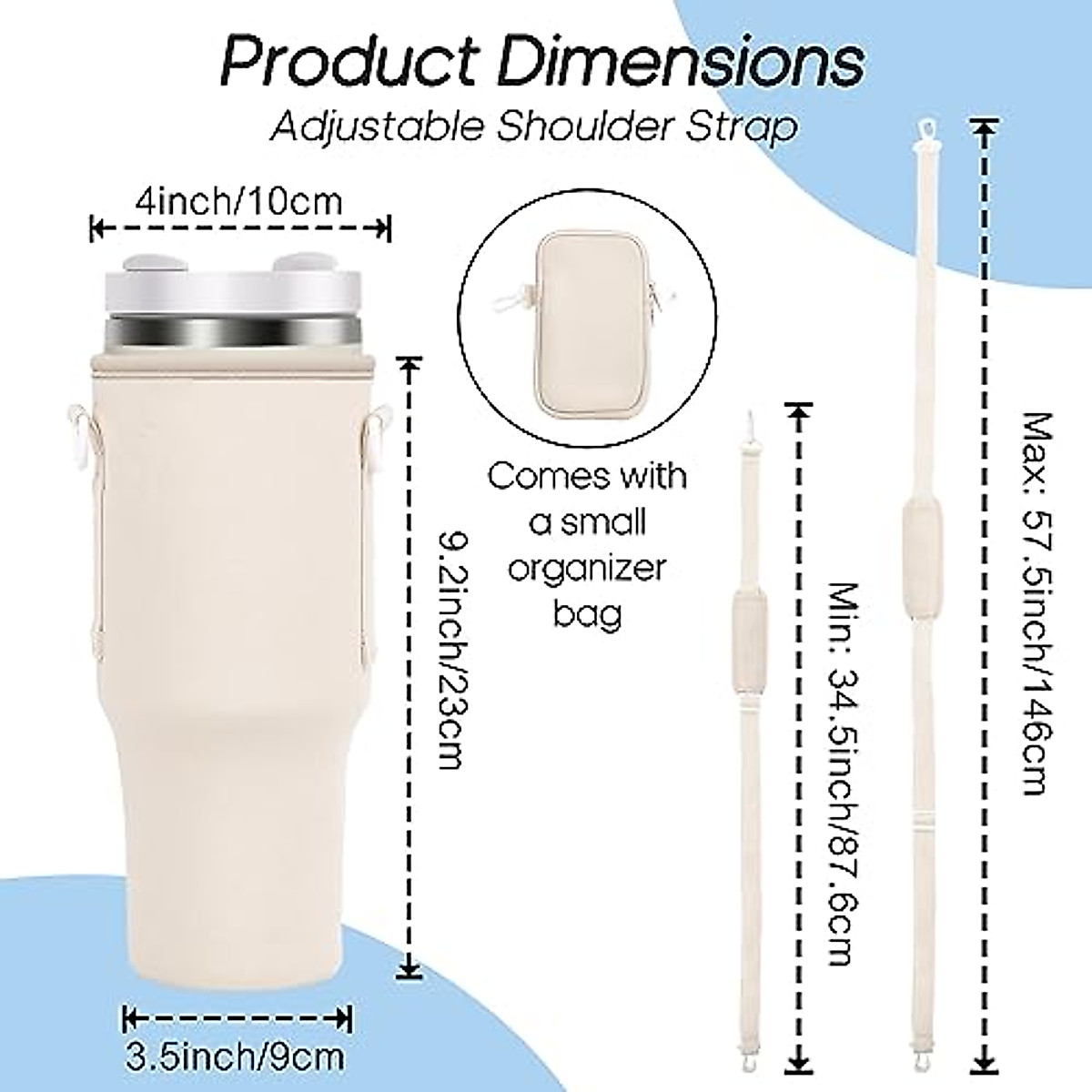 Water Bottle Carrier Bag with Pouch Compatible with Stanley 40oz Tumbler with Handle, Water Bottle Pouch for Stanley Quencher H2.0 Flowstate, Stanley Adventure Quencher, Simple Modern 40 oz Tumbler