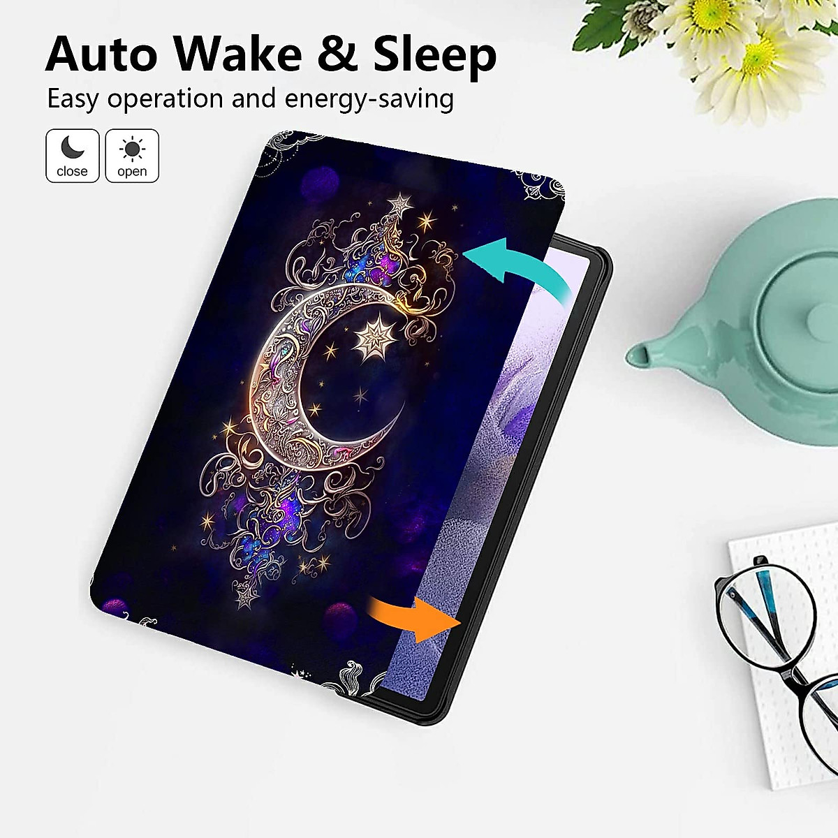 All-New HD 8 Plus Tablet Case, Kindle Fire HD 8 Case 10th Generation 2020 Folding Stand PU Leather Slim Smart Cover with Auto Wake/Sleep for Amazon Fire Tablet 2020, Moon Star Galaxy Floral