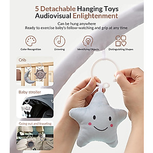 Baby Gyms & Playmats, 5 in 1 Thick & Plush Play Mat Activity Gym for Babies, 51” Baby Mat for Floor Tummy Time, Motor Skills & Sensory Development Mat With 5 Toys for Newborn Boy Girl 0 3 6 12 Months