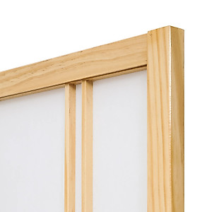 MoNiBloom Oriental Room Dividers and Folding Privacy Screens 5.7ft Shoji Room Divider Double Cross Folding Partition Freestanding Wood Wall Dividers with 4 Panel for Office Changing Room, Natural