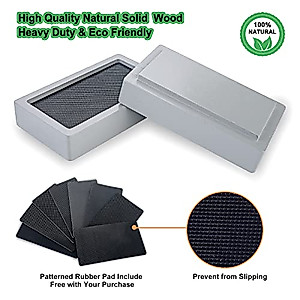 Stahala Bed Risers (Set of 8) Lifts Height 1",2",3" or 4",Natural Wood Furniture Heavy Duty Leg Risers Lifts for Sofas Table Desk Chair Couches with Non-Slip Rubber Pad & Non-Slip Recessed Hole