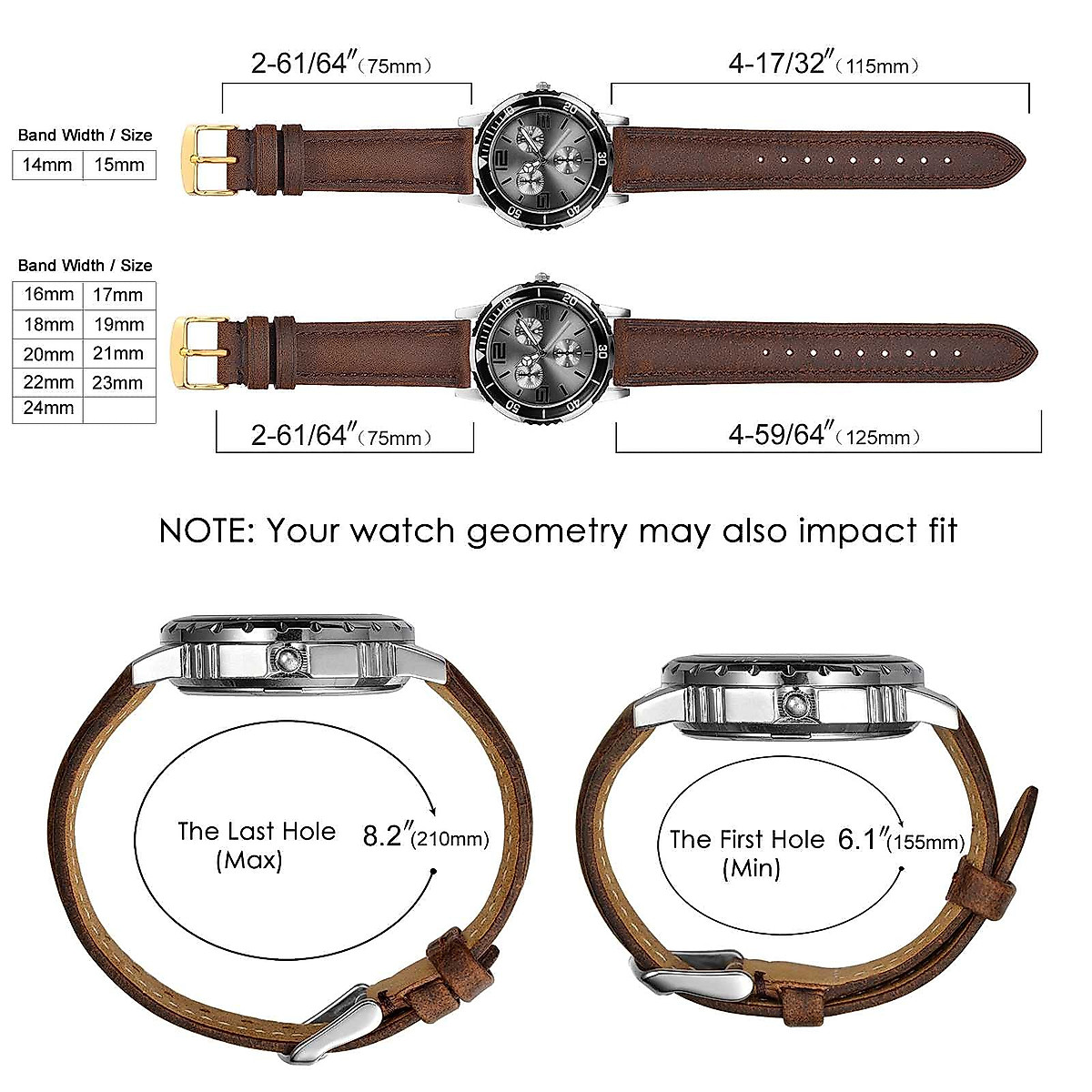 BISONSTRAP Vintage Watch Straps with Gold Buckle, Leather Replacement Band 20mm (Dark Brown)