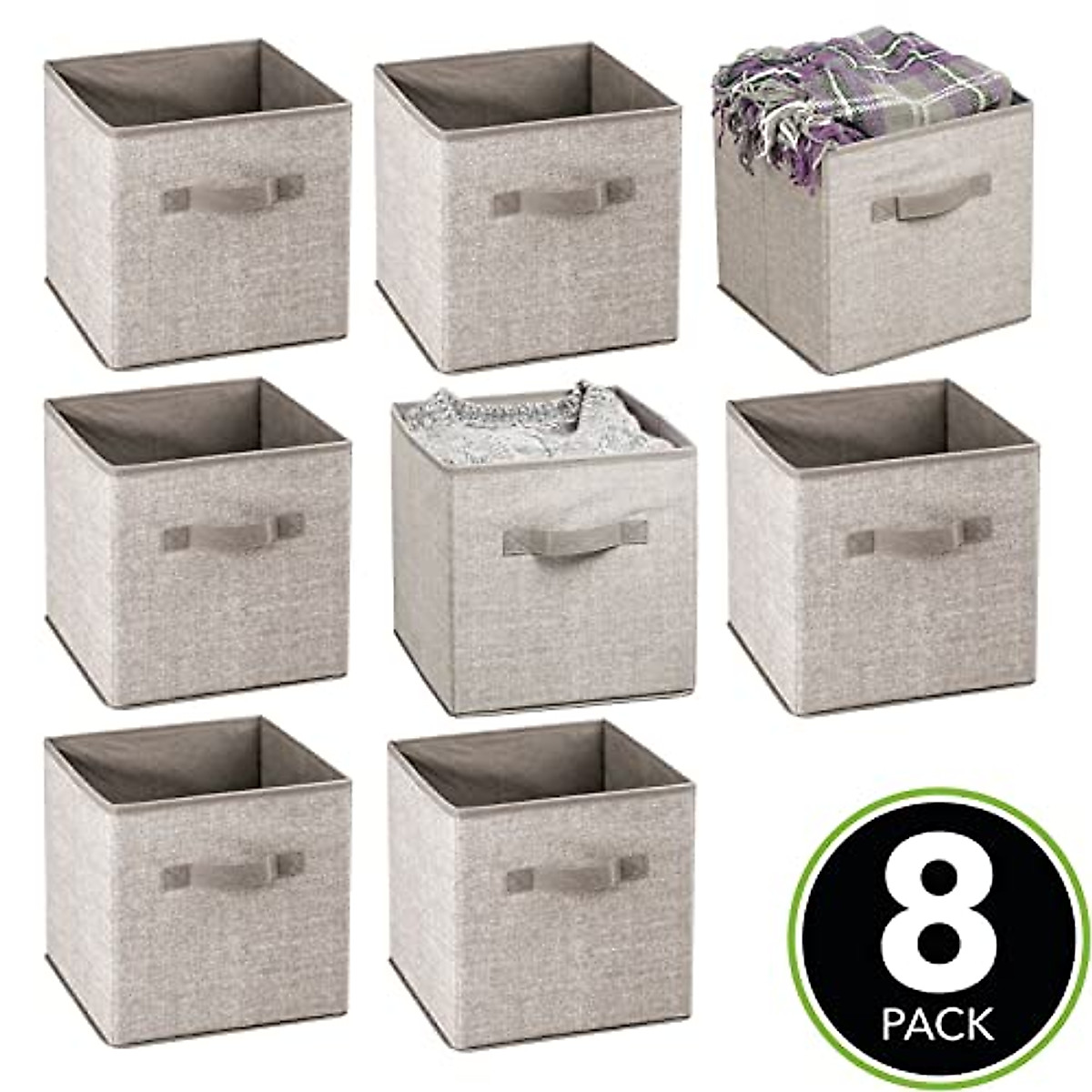 mDesign Small Fabric Collapsible Organizer Cube Bin Box with Front Handle for Cube Furniture Units, Closet or Bedroom Storage, Holds Clothing, Linens, Accessories - Lido Collection - 8 Pack - Linen