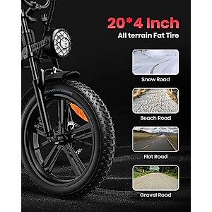 AMYET V9-G60 Electric Bike for Adults, 20" Fat Tire Electric Bike, 1000W/Peak 1500W Ebike with 48V20Ah Removable Battery, 30 MPH Shimano 7 Speed Gears, Dual Shock Absorber (Black)