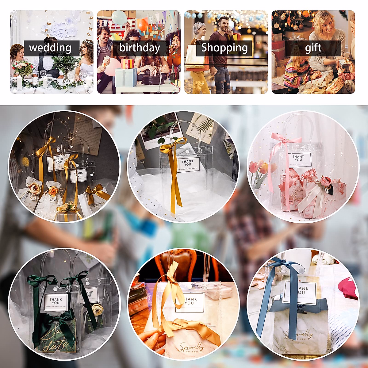 BadenBach 20 PCS Clear Gift Bags with Handles,6.3" x 9.8" x 3.1",Small Gift Bags Clear Goodie Bags Plastic Gift Bags with Handles for Wedding Birthday Baby Shower Party Favors Halloween Christmas