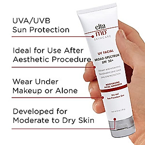 EltaMD UV Facial SPF 30+ Sunscreen Moisturizer Face Lotion, Broad Spectrum Moisturizing Sunscreen with Hyaluronic Acid, Non-Greasy, Face Sunscreen with Zinc Oxide, 3.0 oz Tube