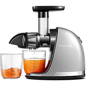 AMZCHEF Slow Masticating Juicer Bundled with Slicer Shredder Attachments, Cold Press Juicer With Silent Motor and Reverse Function,3 Interchangeable blades for Juicing and Shredding Cheese
