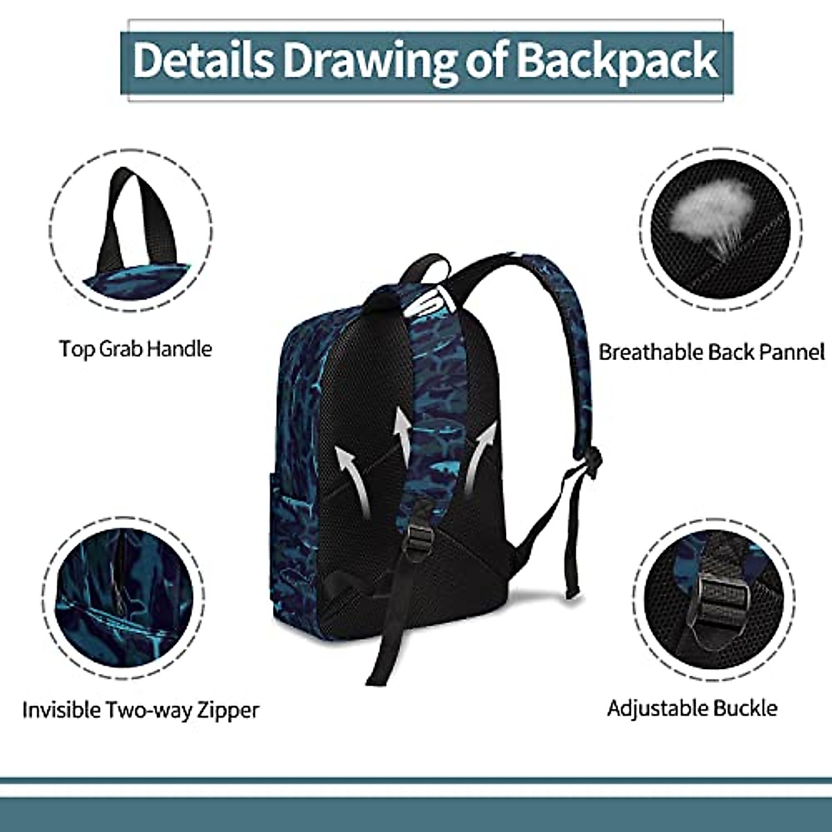 Gsobvpe Big Shark Printing Backpack for Girls and Boys, Breathable 17 Inch Bookbag Lightweight Casual Daypack for Travel Work College