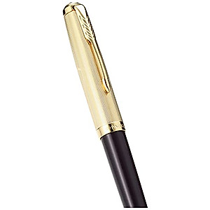 Parker 51 Ballpoint Pen | Deluxe Plum Barrel with Gold Trim | Medium 18k Gold Point with Black Ink Refill | Gift Box