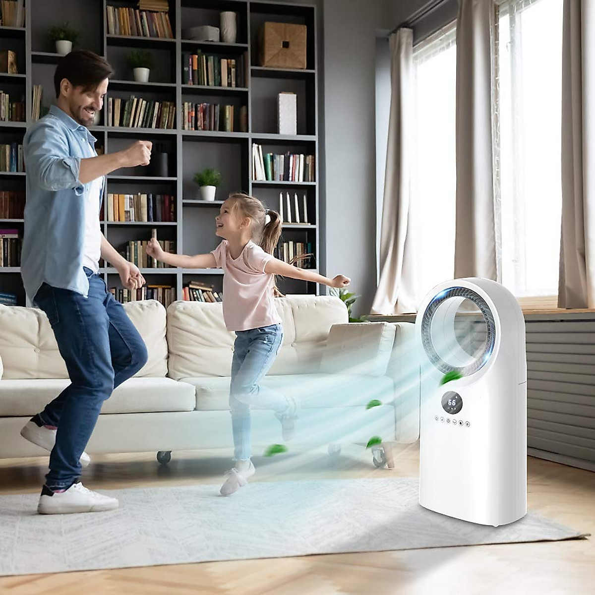 Evaporative Air Cooler 3 in 1, LifePlus Portable Bladeless Conditoner Fan with Wheel, Cooling & Humidification Function, Water Swamp Cooler with 1.32 Gallon Water Tank, 12H Timer and Remote Control