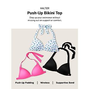 Victoria's Secret Pink Push Up Triangle Bikini Top, Wireless, Womens Swimsuit Top, Radiant Rose (XL)