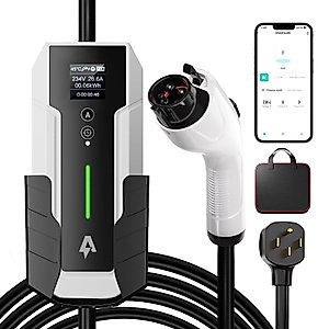 Andeman Level 2 EV Charger 32Amp,7.68KW Electric Vehicle Charger Portable 240V,SAE-J1772 and NEMA 14-50 Plug, Scheduled Charging,Adjustable Current,Smart APP, 25 FT Cable for EV and Hybrid Vehicles