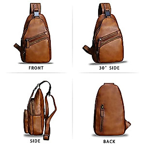 LRTO Genuine Leather Sling Bag Crossbody Purse Handmade Hiking Daypack Motorcycle Bag Retro Shoulder Backpack Vintage Chest Bag (Brown)