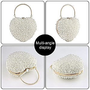 UONIFANS Womens Heart Shaped Evening Clutch Bag Artificial Pearl Purse Handbag for Wedding Party Prom (Beige)