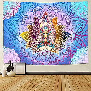 GOFRID Seven Chakra Meditation Tapestry 59x35IN Chakra Tapestry Bohemian Mandala Yoga Meditation Tapestry Seven Chakra Wall Art Modern Living Room Decoration Tapestry GOF001