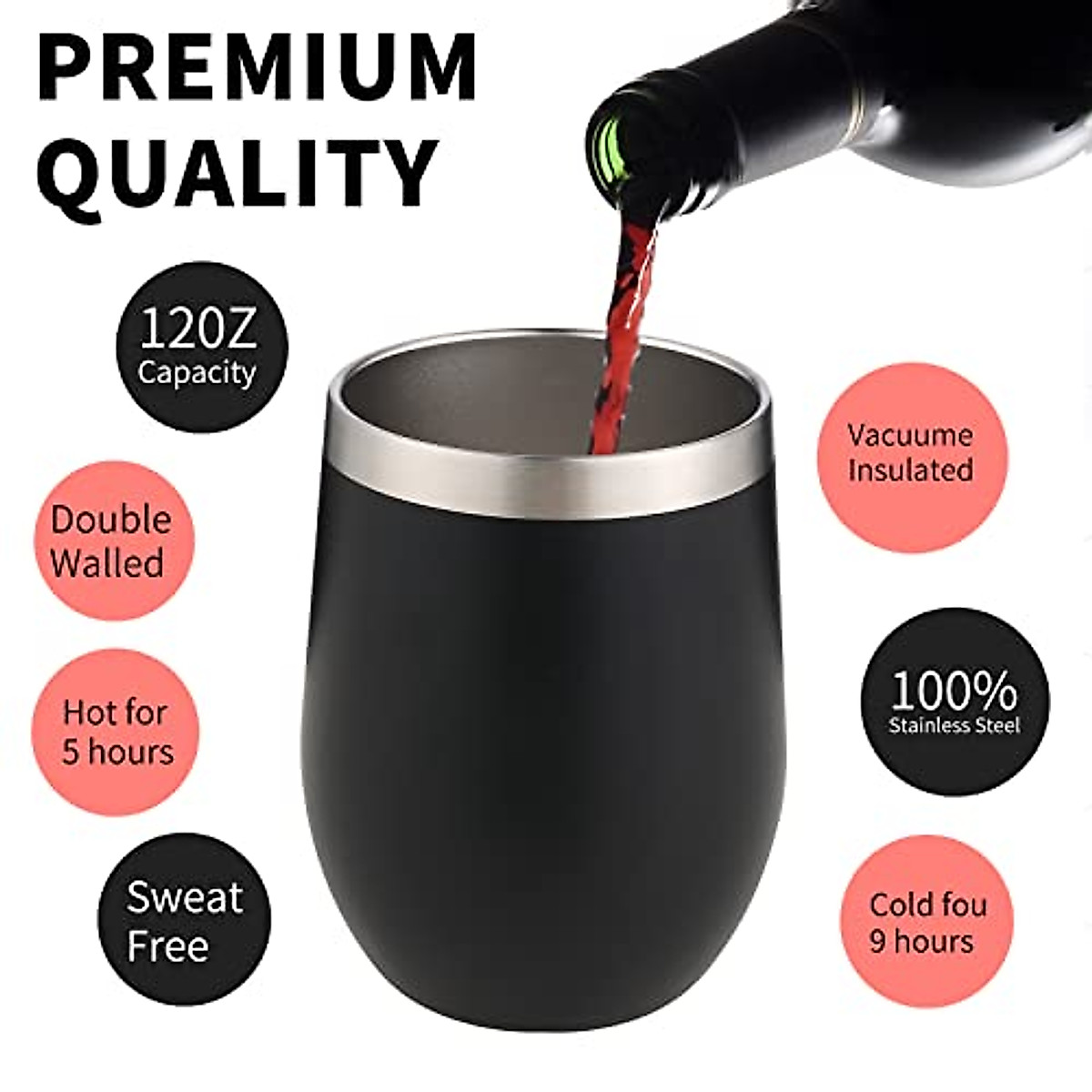 YEBTS Life 12oz/4 Pack Wine Tumbler Glasses with Lid-Stemless Double Wall Vacuum Stainless Steel Travel Tumbler,Keeping Cold and Hot for Wine,Drinks,Coffee,Cocktails,gift,Multi-color dark
