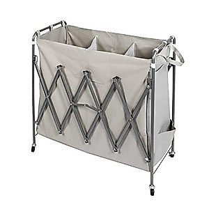 Vilobos Folding 3 Sections Laundry Cart Sorter, Laundry Hamper with Heavy Duty Lockable Wheels, Laundry Basket Organizer Rolling Laundry Basket, Grey