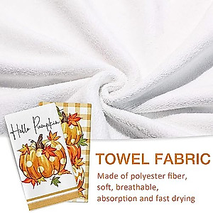 Seliem Fall Hello Pumpkin Patch Kitchen Dish Towels Set of 2, Autumn Maple Leaves Hand Towels Buffalo Plaid Check Drying Baking Cooking Cloth, Farmhouse Thanksgiving Home Kitchen Decor 18x26 Inch