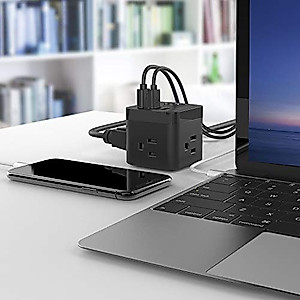 Power Strip with USB, Outlet Strip JSVER USB Power Strip, Power Strips 3 USB Ports 3 Outlets, 4.92ft Power Extension Cord for iPhone Xs/XR/X/8, Travel, Office, Cruise Ship, Dorm (Black)