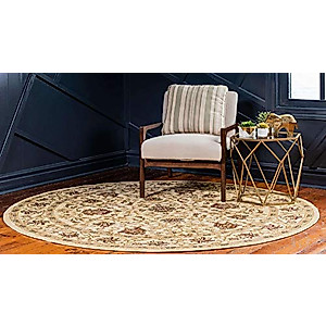 Unique Loom Voyage Collection Traditional Oriental Classic Intricate Design Area Rug, Round 6' 1" x 6' 1", Ivory/Tan