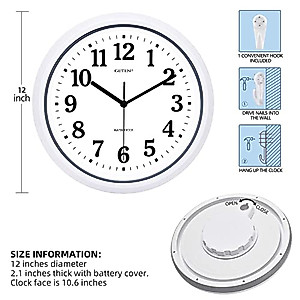 Caysie 12 Inch Indoor Outdoor Waterproof Wall Clock, Silent Non-Ticking Battery Operated Quality Quartz Round Clock for Patio, Pool, Home Decor (Gray)