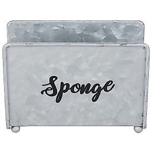 MyGift Rustic Galvanized Silver Metal Dish Sponge Holder for Kitchen Sink with SPONGE Cursive Writing