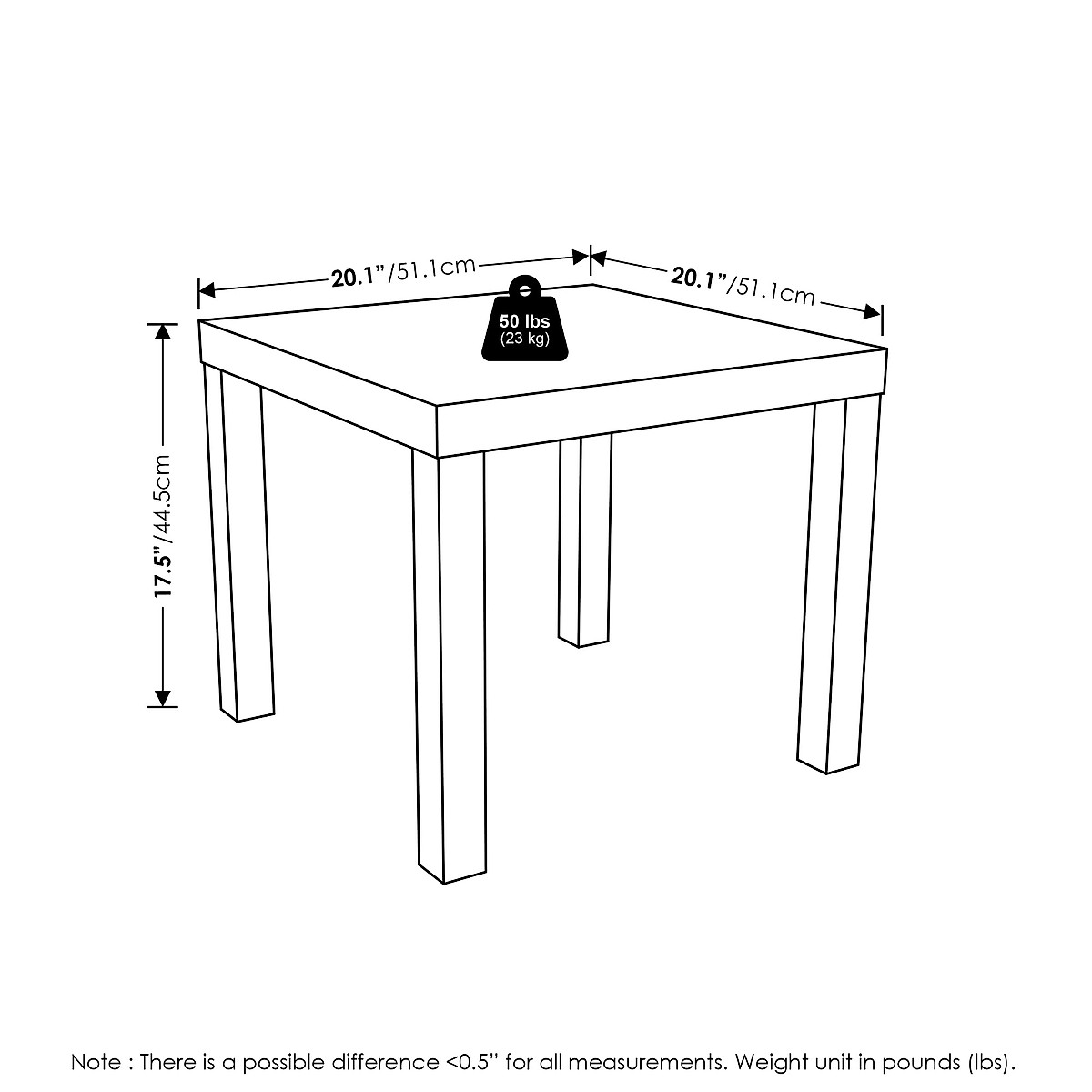 Furinno Classic Homey Square Parsons Side End Table, 1, Black