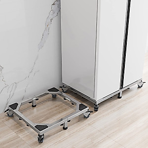 Chinchilla Heavy Duty All Stainless Steel Mobile Fridge Stand Base, Washing Machine Stand with Wheels, Adjustable Furniture Dolly for Washer, Refrigerator and Dryer（Large