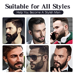 Long-Lasting Water-Resistant Black Men's Beard Grooming Kit - Micro-Fork Tip Pen, Bristle Brush for Natural Looking Mustache, Eyebrows, and Facial Hair Styling