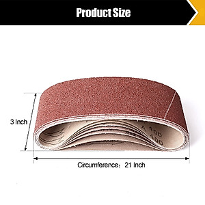 Boshcraft 21 Pack 3 x 21 Inch Sanding Belts, 3x21 Belt Sander Sanding Belts 40/60/80/120/180/240/400 Grits Assortment Sanding Belt for Belt Sander Knife Sharpening Woodworking Metal Polishing