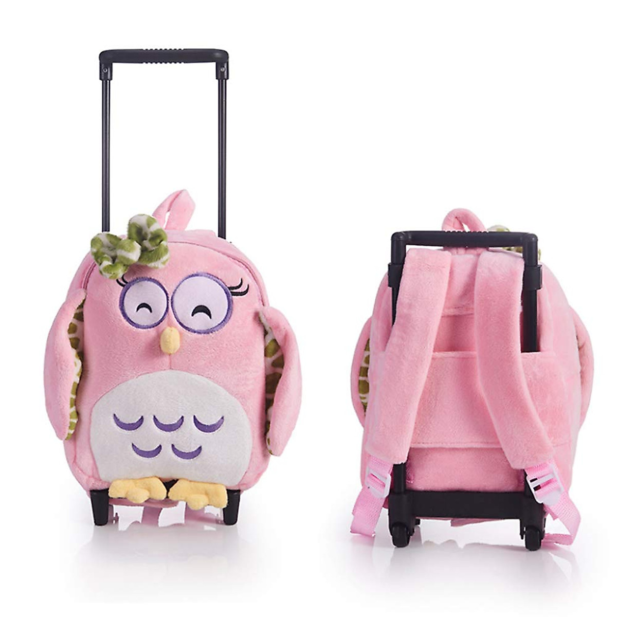 GLOOMALL Toddler Backpack with Removable Wheels & Pink Owl Backpack for Kids (pink owl)