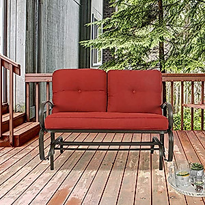 PATIO TREE Swing Glider Bench Outdoor Cushioed 2 Person Rocking Chair Garden Loveseat, Brick Red
