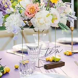 5x7 Inch Clear Acrylic Sign with Wood Base-10 Pack Blank Clear Acrylic Sheets with Wood Stand, DIY Acrylic Sign Blank for Table Signs Wedding Table Numbers (Clear, 5x7 Inch)