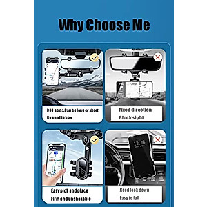 WOCRAFT Rearview Mirror Phone Holder for Car 360° Rotatable and Retractable Car Phone Holder with Air Vent Clip for All Mobile Phones and All Car M741