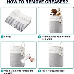 YOUDENOVA Woven Rope Laundry Hamper Basket, 72L Tall Luandry Basket, Baby Nursery Hamper for Blanket Storage, Clothes Hamper for Laundry in Bedroom-Large-Grey