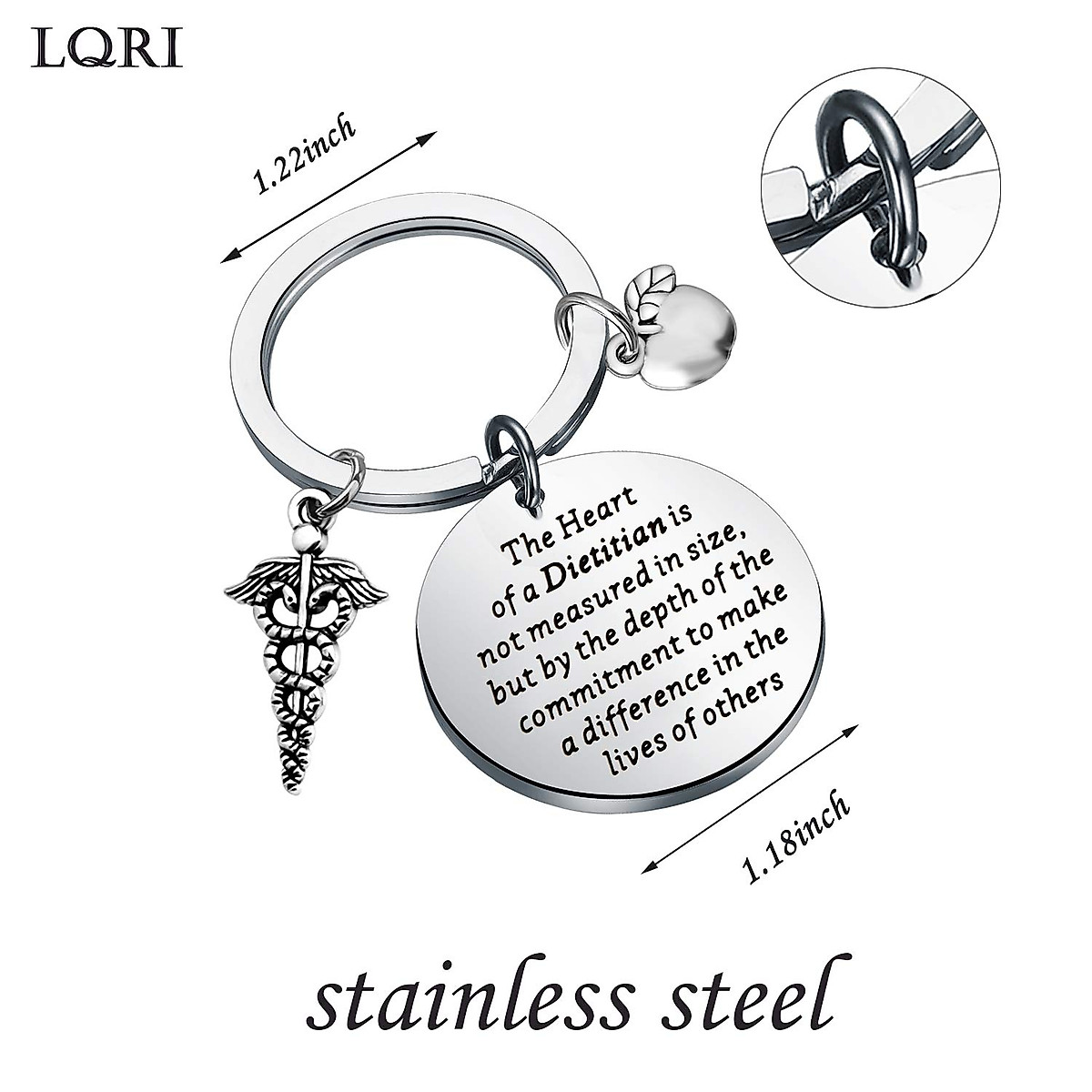 LQRI Dietitian Gift Dietitian Thank You Gift The Heart of A Dietitian Is Not Measured In Size Keychain Nutritionist Gift Registered Dietitian Gift Food Teacher Appreciation Gift (silver)