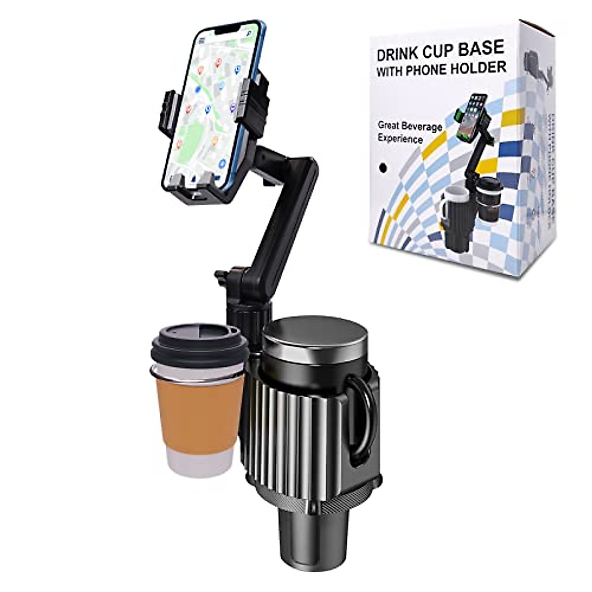 AQTZGOS Car Cup Holder Phone Mount ,2 in 1 Adjustable Cup Holder Extender Adjustable Base with 360° Rotation, Cup Phone Holder for All Smartphones