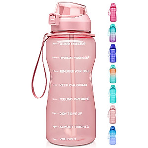 Fidus Large Half Gallon/64oz Motivational Water Bottle with Time Marker & Straw,Leakproof Tritan BPA Free Water Jug,Ensure You Drink Enough Water Daily for Fitness,Gym and Outdoor Sports-Light Pink