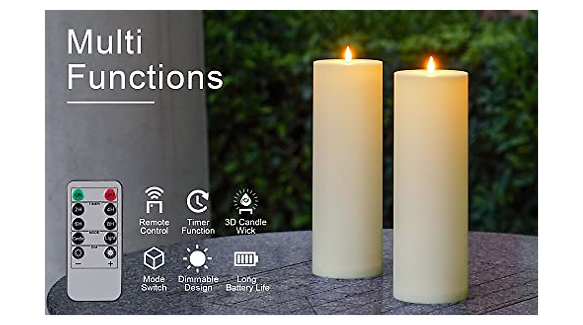 Large Flameless Outdoor LED Candles - Remote, Timer, Waterproof