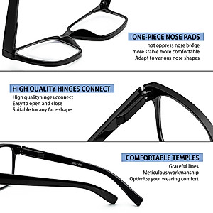 SIGVAN Blue Light Blocking Reading Glasses for Men Women Computer Spring Hinge Readers Square Frame Glasses 5 Packs (5 Black, 2.0)