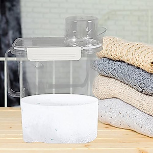 Cabilock Laundry Detergent Basket Washing Powder Container Plastic Laundry Hamper with Lid Spoon for Detergent Laundry Condensate Bead 18x29CM