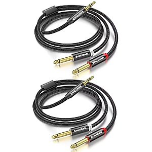 Smithok 2pack 3.3Ft 3.5mm TRS to Dual 6.35mm Stereo Cable 1/8 TRS to Dual 6.35mm 1/4 TS Mono Y Splitter Audio Cord Adapter for Smartphone, Mixer,PC, CD Player, Speakers and Home Stereo System