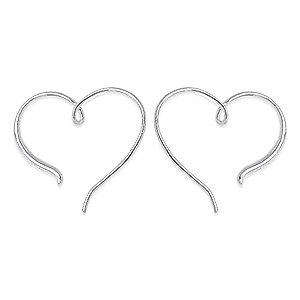 Boma Jewelry Sterling Silver Polished Heart Pull Through Hoop Earrings