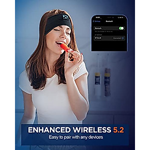 Perytong Sleep Headphones Bluetooth Headband Wireless Sports Headphones Headband, Long Playtime Lightweight Headphones Hi-Fi Stereo Ergonomic ASMR Sleep Headphone Cool Gadget Gift for Men Women Black