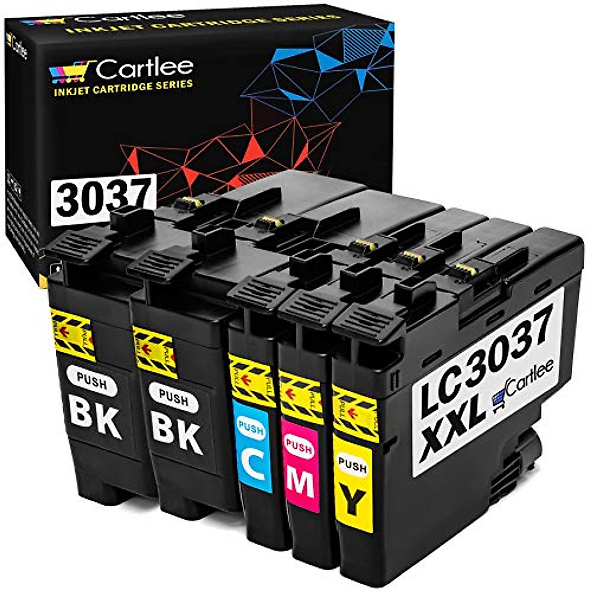 Cartlee 5 Compatible Ink Cartridges Replacement for Brother LC3037 XXL Super High Yield for Brother MFC-J5845DW XL MFC-J5945DW MFC-J6545DW XL MFC-J6945DW (2 Black 1 Cyan 1 Magenta 1 Yellow)