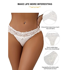 ohyeah Plus Size White Floral Lace Thong Sexy Tanga Pantie Cotton Crotch Underwear G-string Brief for Women M