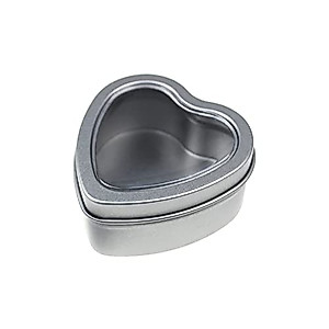Thintinick 25-Pack 2oz Empty Heart Shaped Mini Metal Tins with Clear View Window Lids for Candle Making, Candies, Gifts & Treasures (Silver)