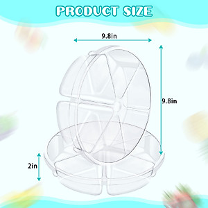 Baderke 10 Pack 10 Inches Round Plastic Serving Tray 6 Sectional Plastic Appetizer Tray with Lid Clear Food Platters Round Platter Container Veggie Fruit Organizer for Party and Buffet (Clear)