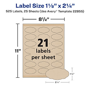 Avery Kraft Brown Scalloped Oval Labels with Sure Feed Technology, 1-1/8" x 2-1/4", Print to The Edge, Laser/Inkjet Printable Labels, 525 Total (22855)
