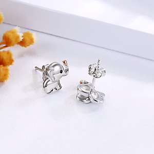 Sterling Silver Stud Earrings for Teens Girls - Llama Elephant Cat Sloth Ladybug Pony Unicorn Bunny Hippo Axolotl Panda Animal Earrings Birthday Graduation Jewelry Gift Women Animal Lovers (Elephant)